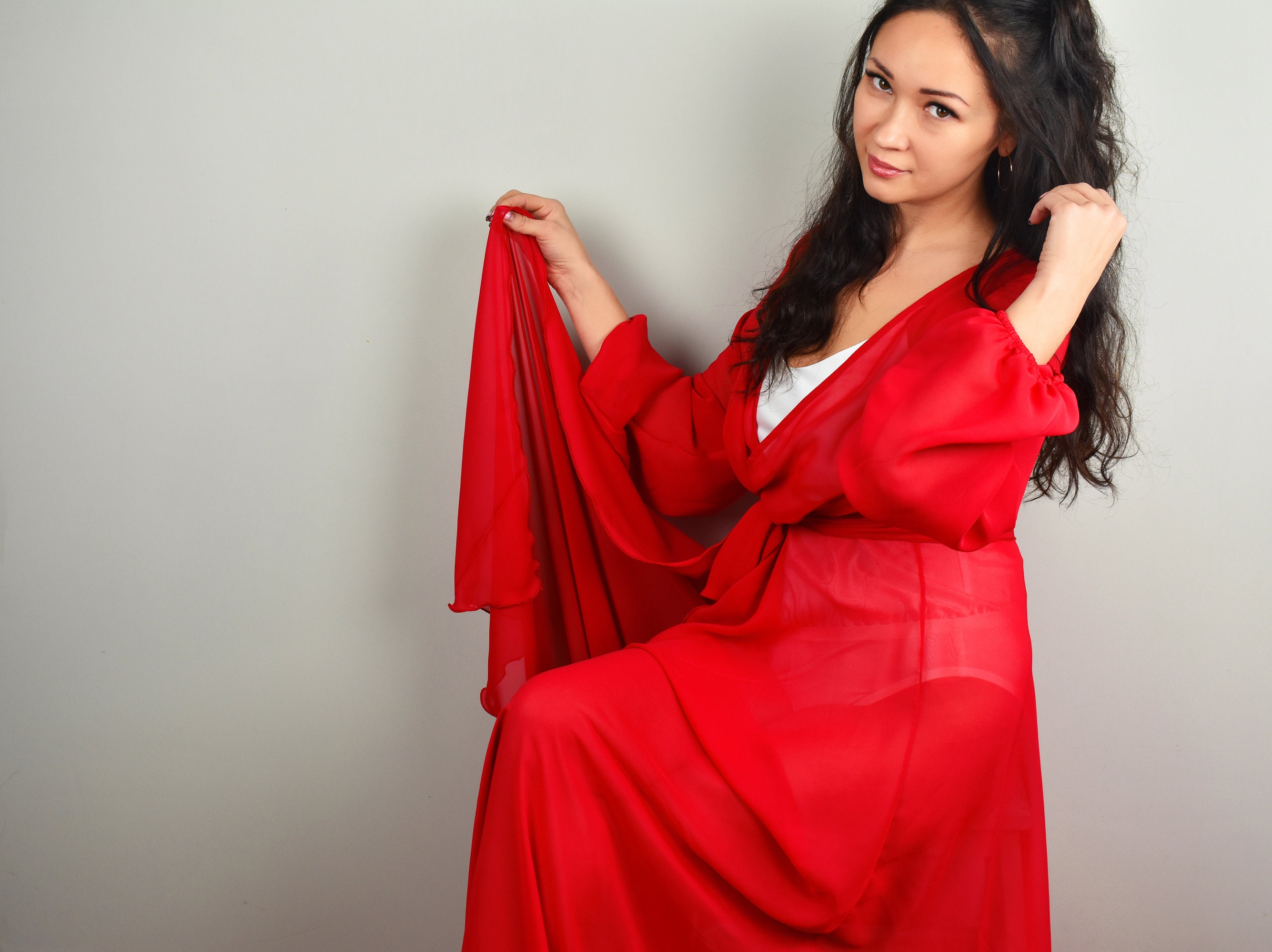 Red Long Robe Red Tulle Robe Red Bridal Robe With Train | Etsy