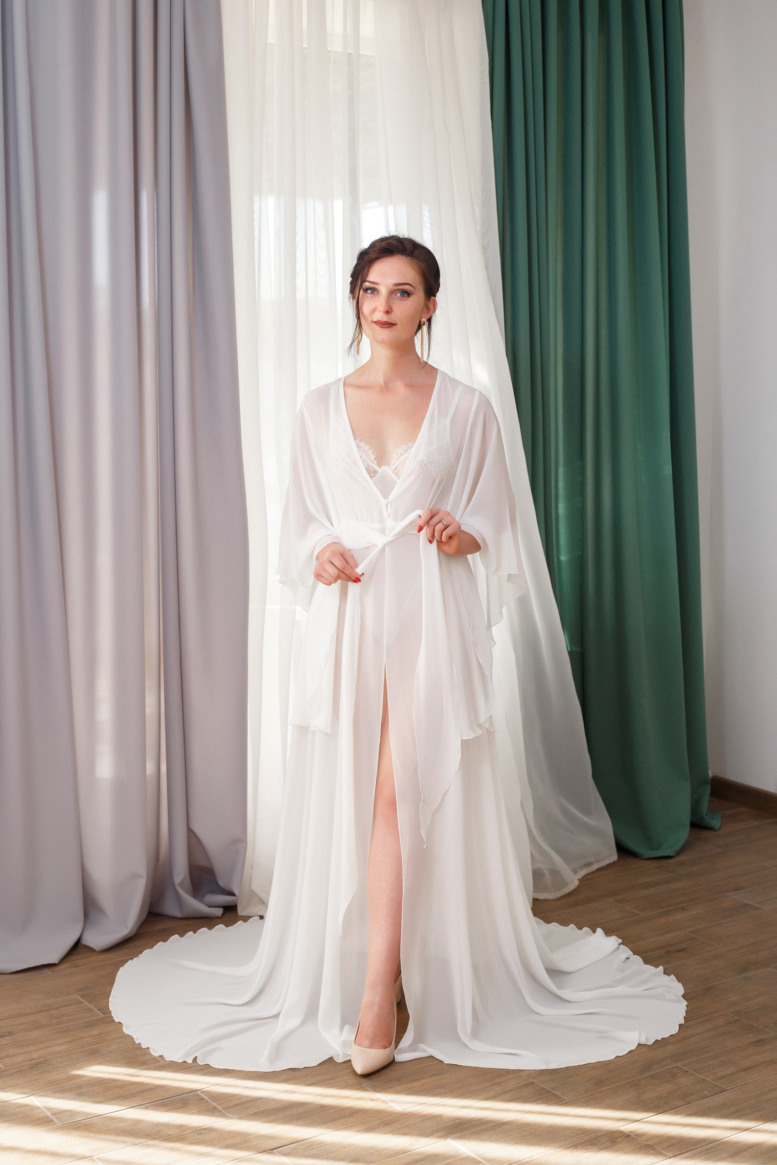 Blue Wedding Robe Bridal Robe Long Sleeve Bridal Robe With - Etsy