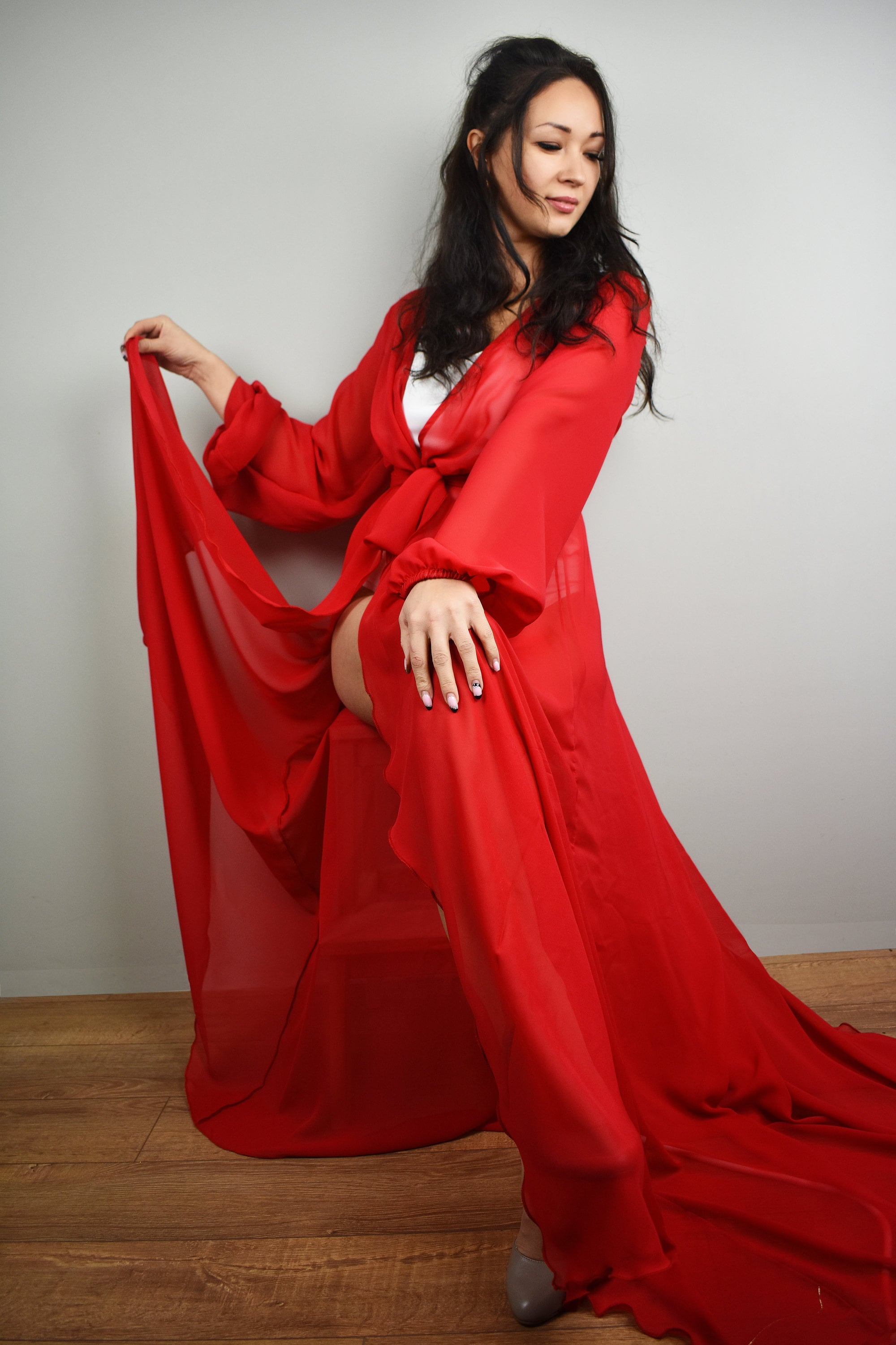 Red Long Robe Red Tulle Robe Red Bridal Robe With Train | Etsy