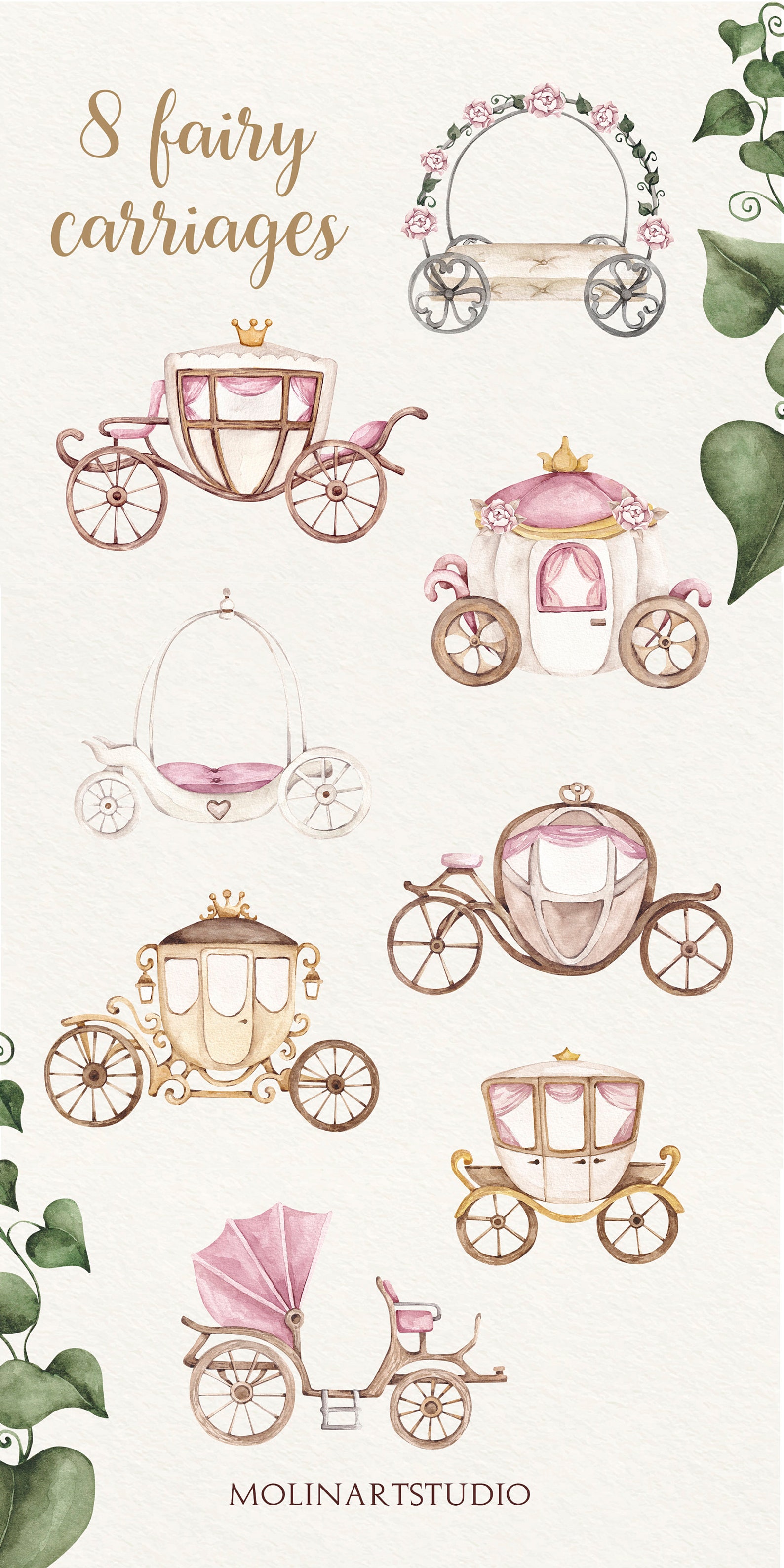 Watercolor Fairytale Carriage Clipart Princess Carriage - Etsy