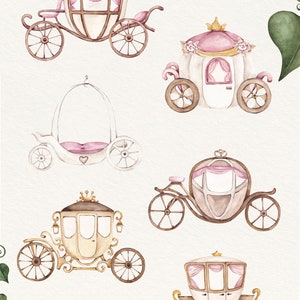 Watercolor Fairytale Carriage Clipart, Princess Carriage Clipart, Royal ...