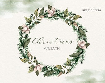 Watercolor Christmas Wreath Clipart: Winter Greenery (digital Download ...