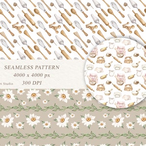 Watercolor Bakery Pattern, Digital Paper Pack, Scrapbook Papers, Baking ...