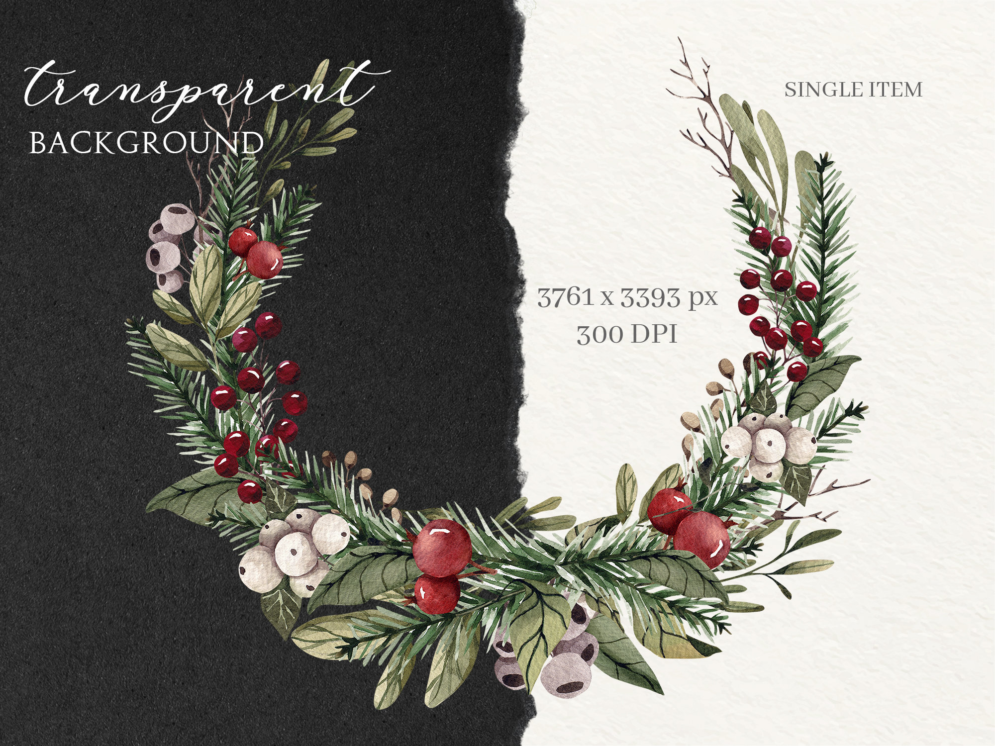Watercolor Christmas Wreath Clipart Winter Greenery Clipart - Etsy