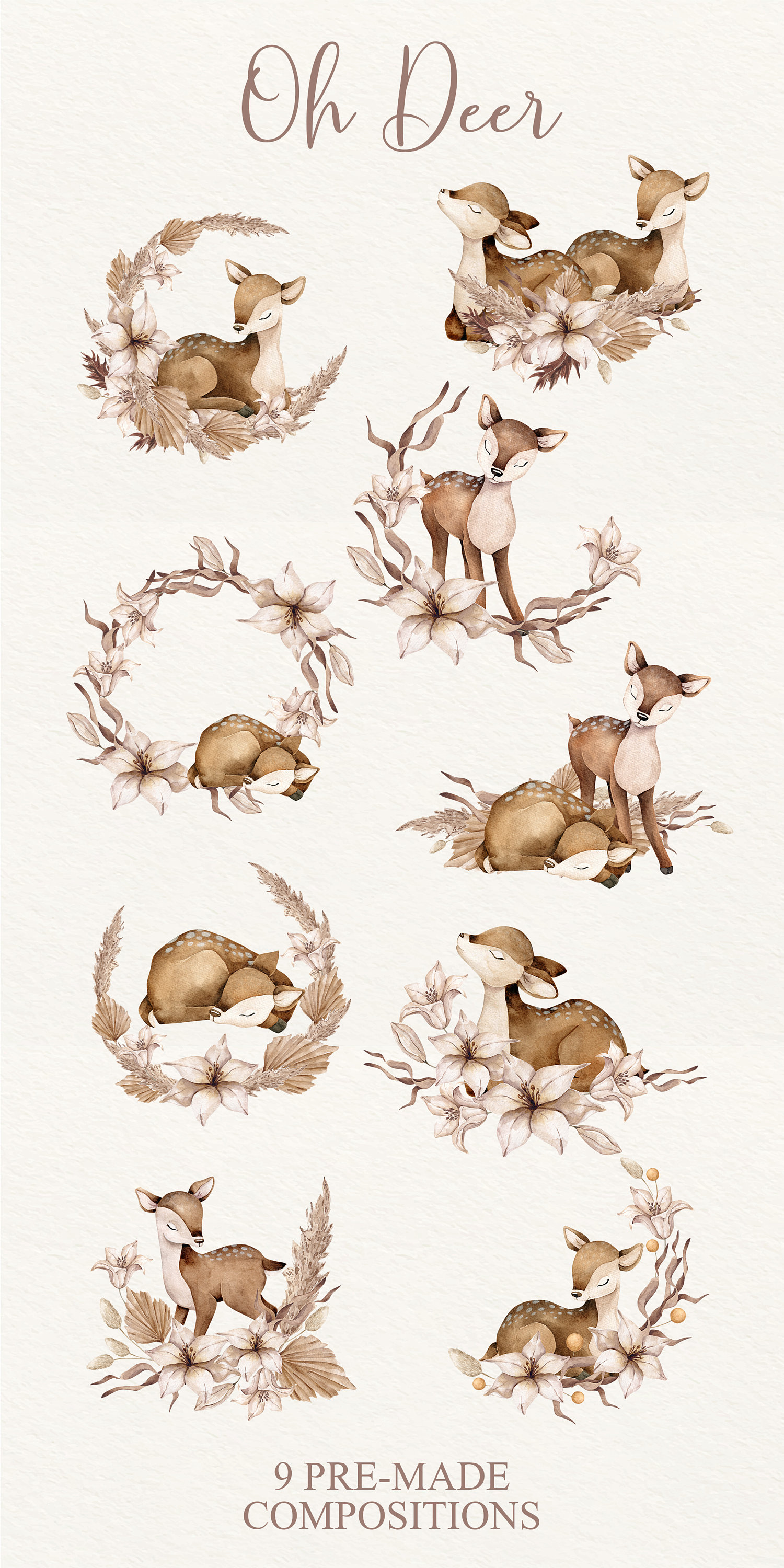 Watercolor Deer Clipart Animal Clipart Boho Floral Nursery - Etsy