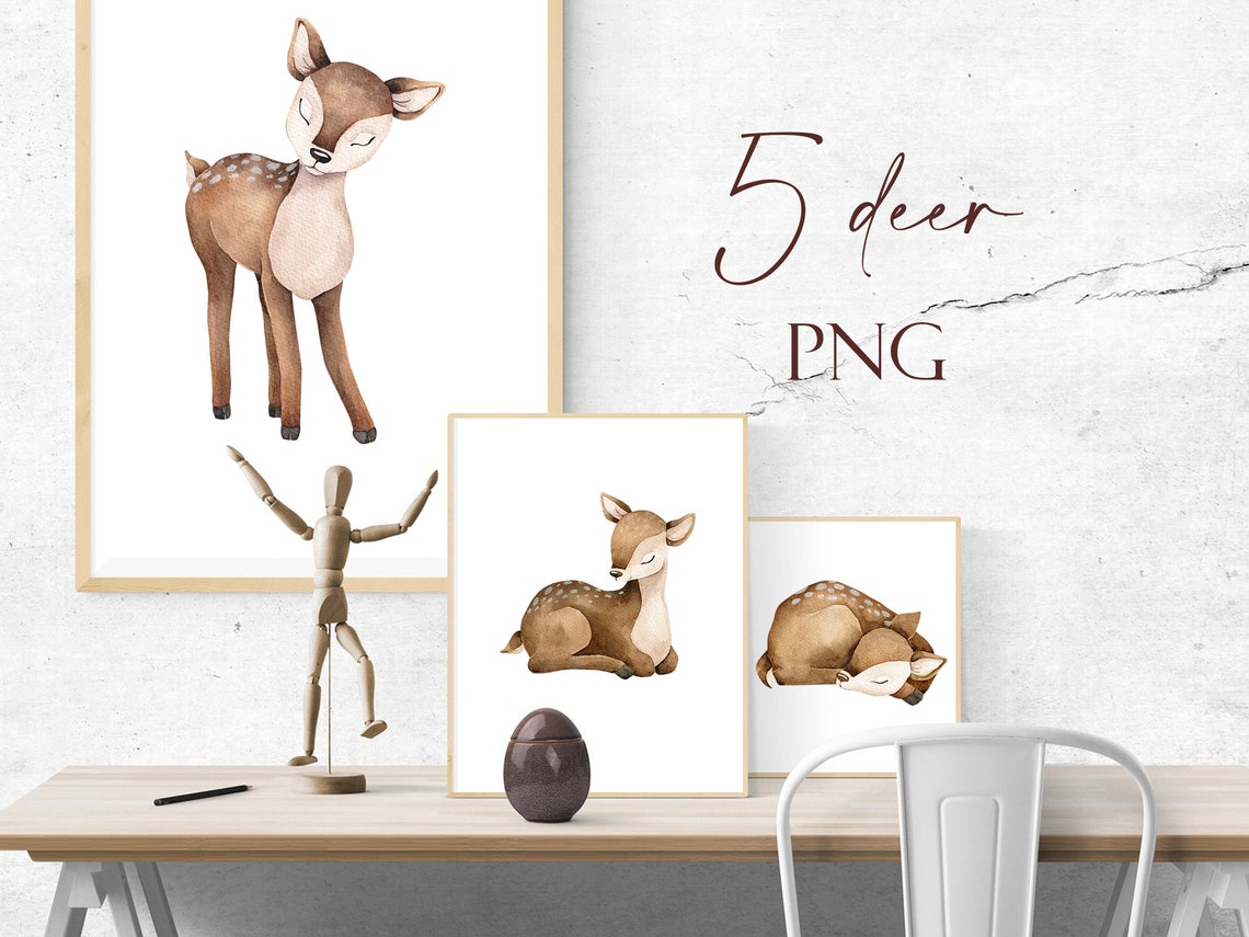 Baby Deer Watercolor Animal Clipart Nursery Art Kids | Etsy