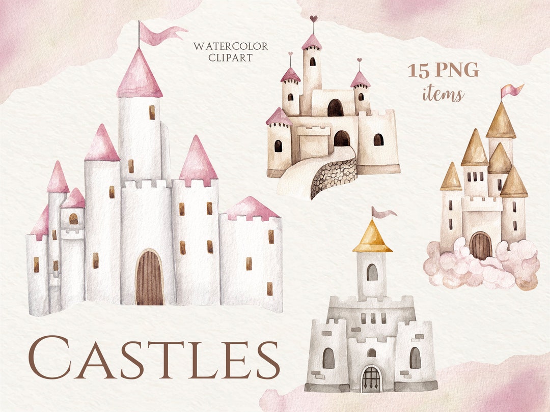Watercolor Castle Clipart: Fairytale Nursery Art (PNG Files) - Etsy