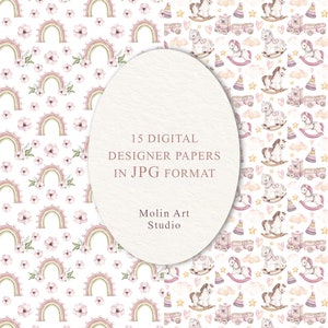 Watercolor Rocking Horse Clipart, Horse Pattern, Digital Paper Pack ...