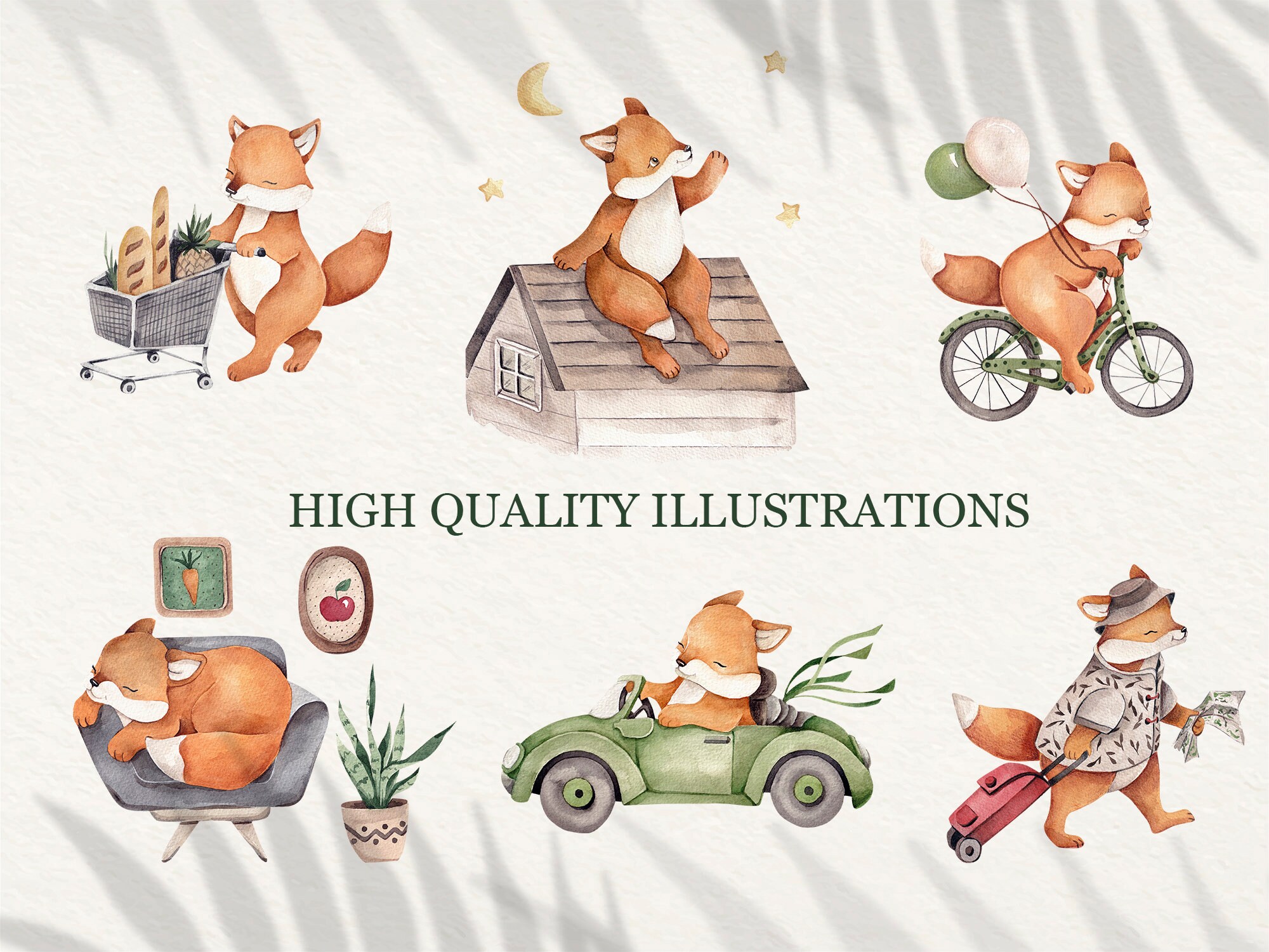 Watercolor Foxes Clipart, Cute Animals, Woodland Fox Clipart, Nursery ...