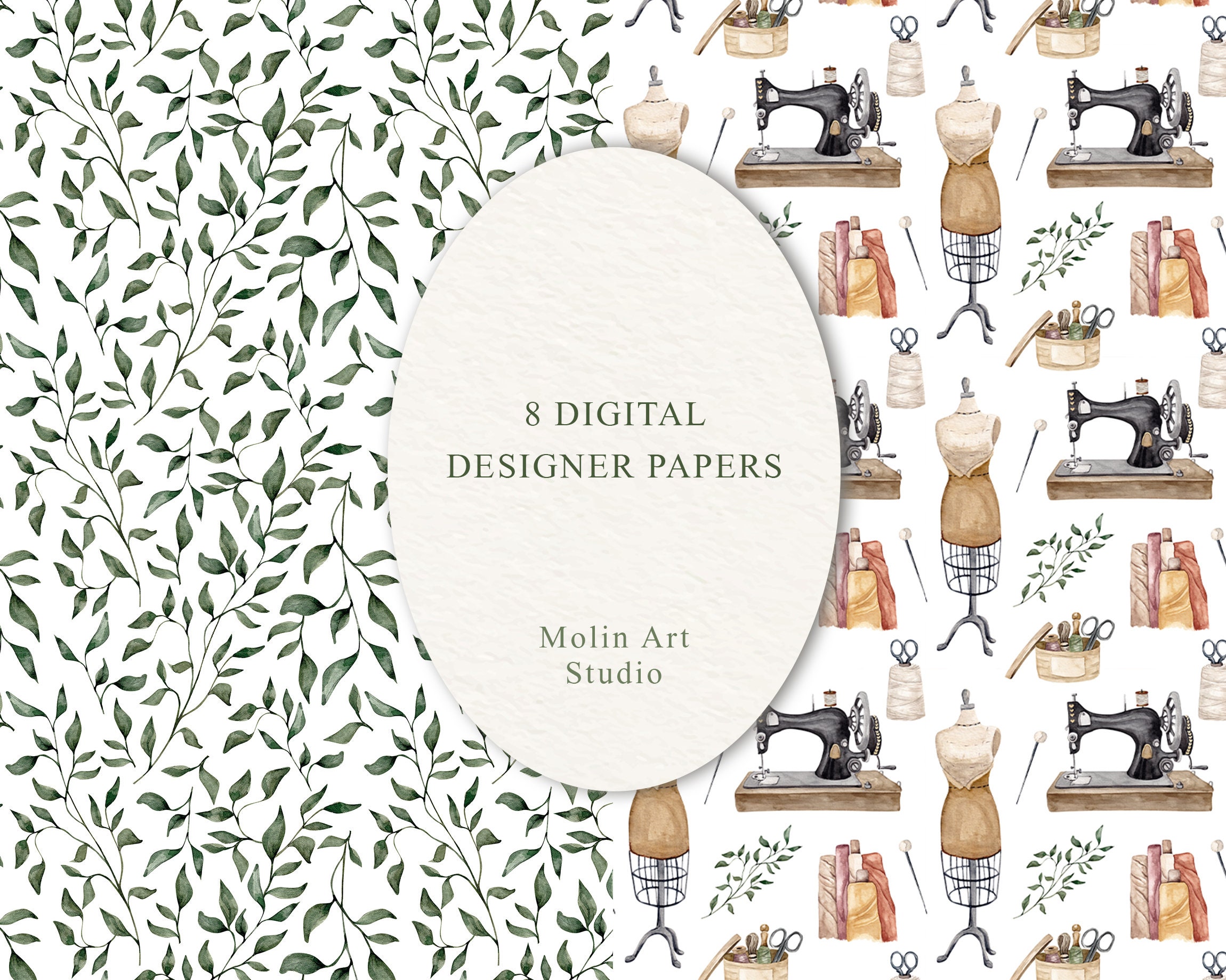 Watercolor Sewing Pattern Digital Paper Pack Scrapbook - Etsy