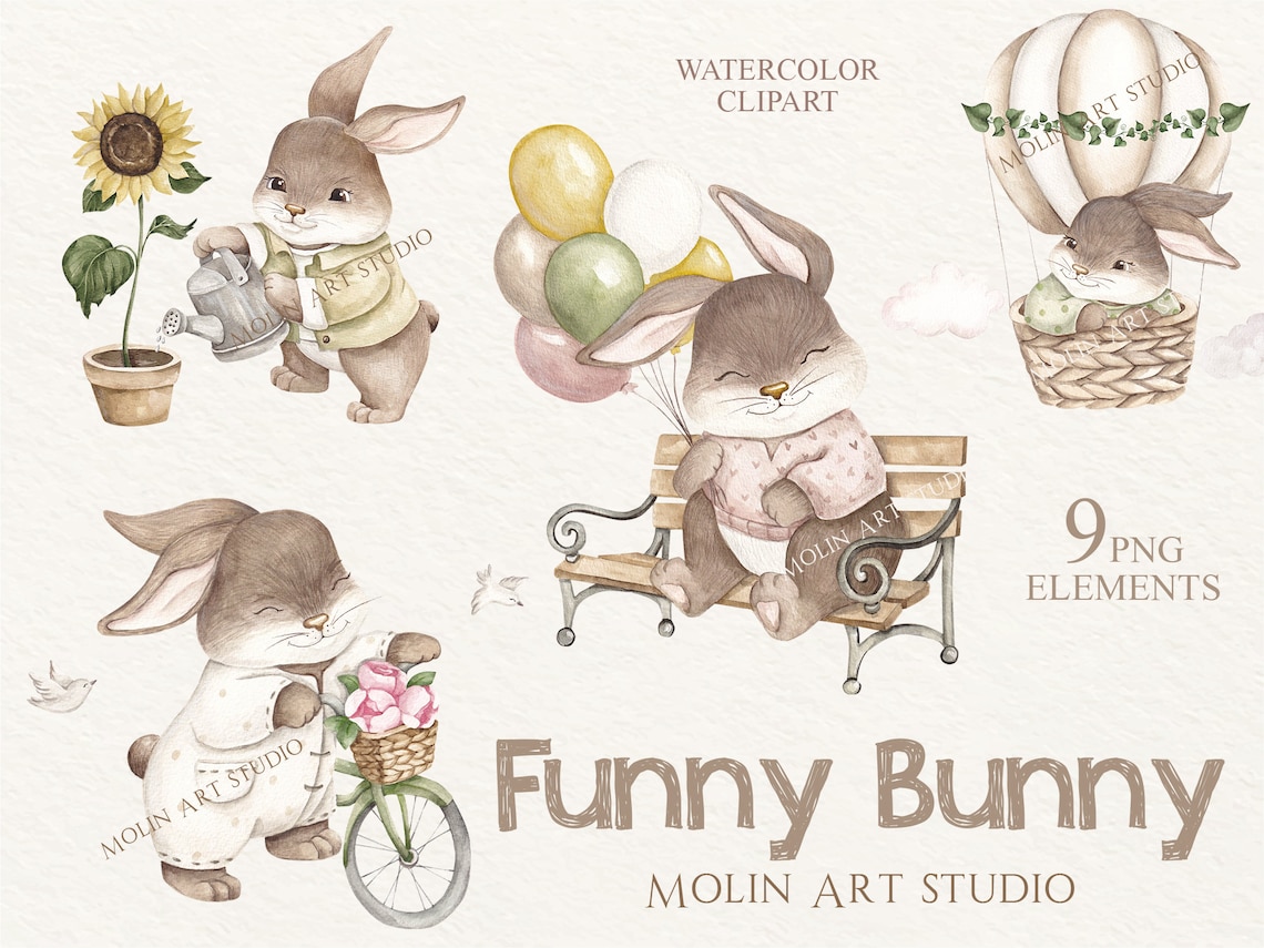 Cute Bunny Watercolor Clipart Watercolor Rabbit Bunny - Etsy