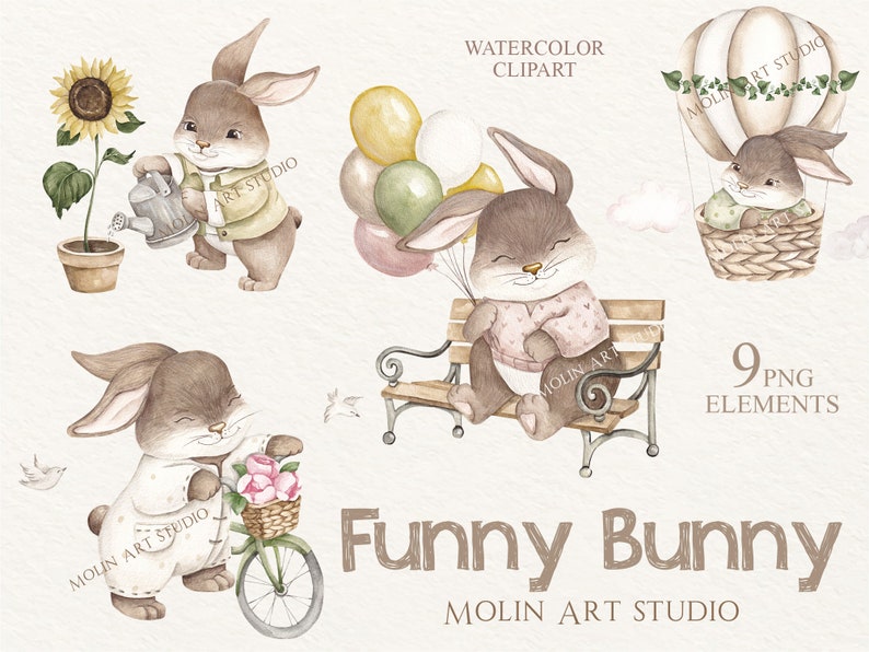 Cute Bunny Watercolor Clipart Watercolor Rabbit Bunny - Etsy