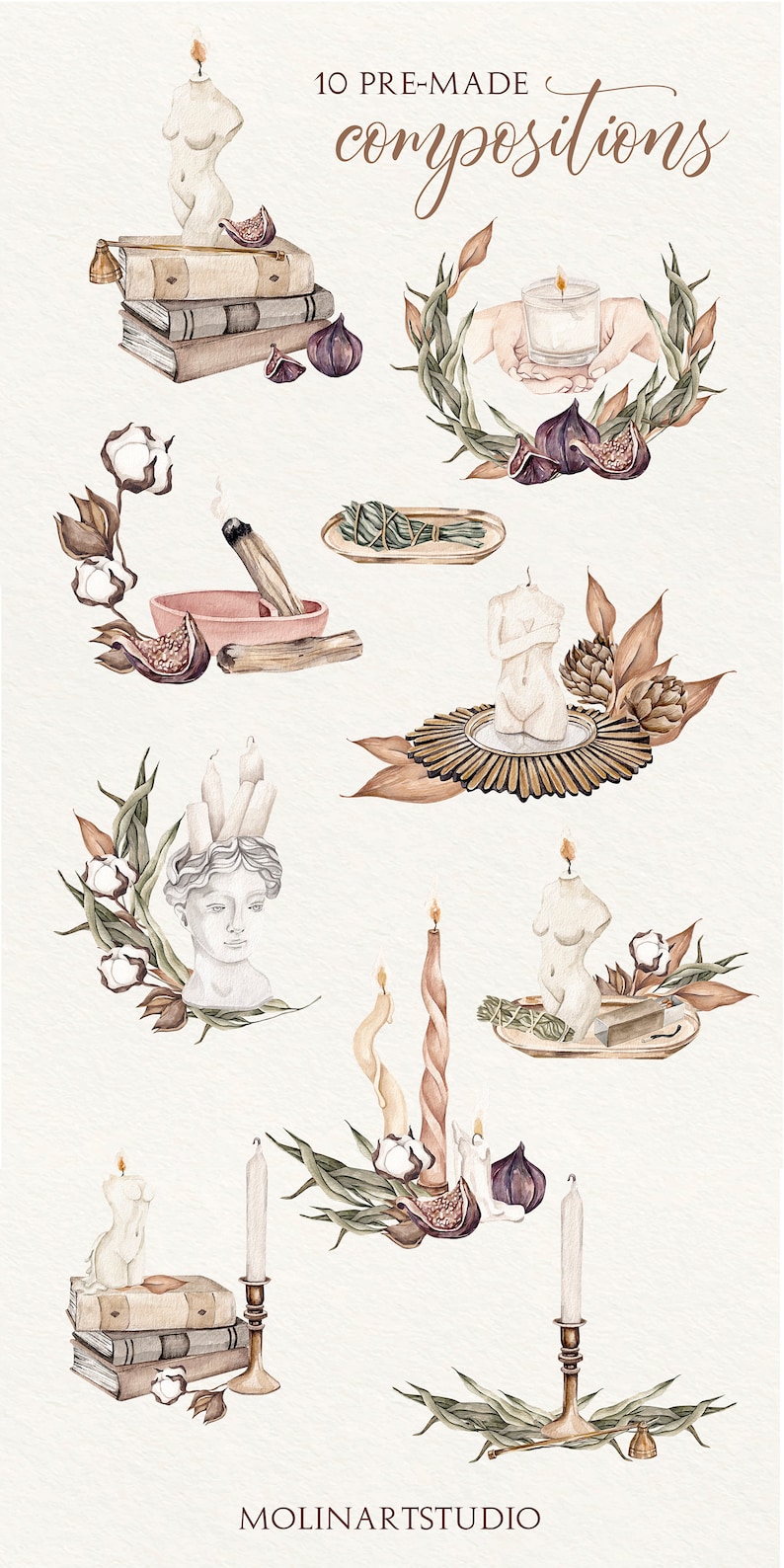 Watercolor Vintage Candles Clipart Palo Santo Clipart | Etsy