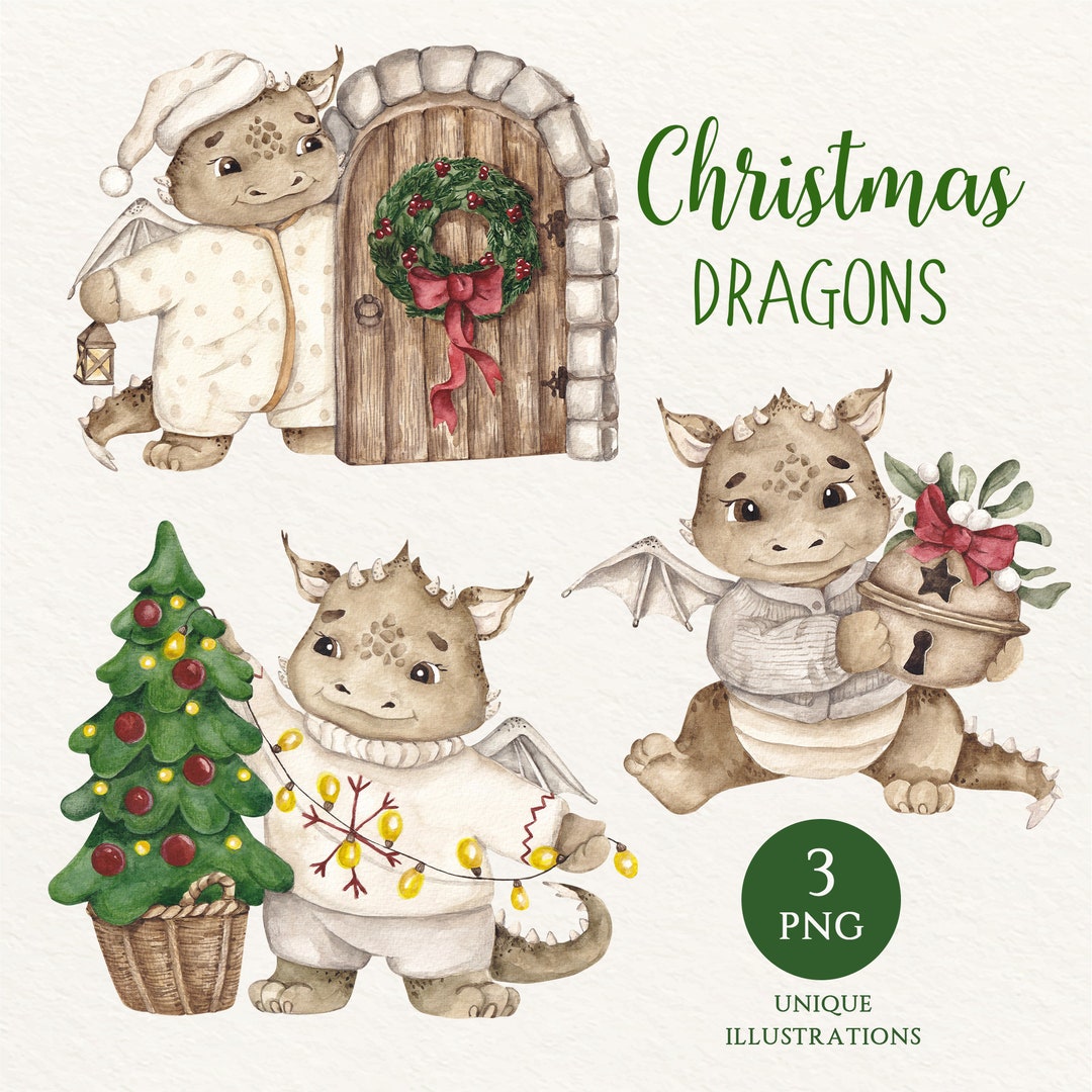 Cute Dragon Watercolor Clipart, Watercolor Dragon, Christmas Dragon ...