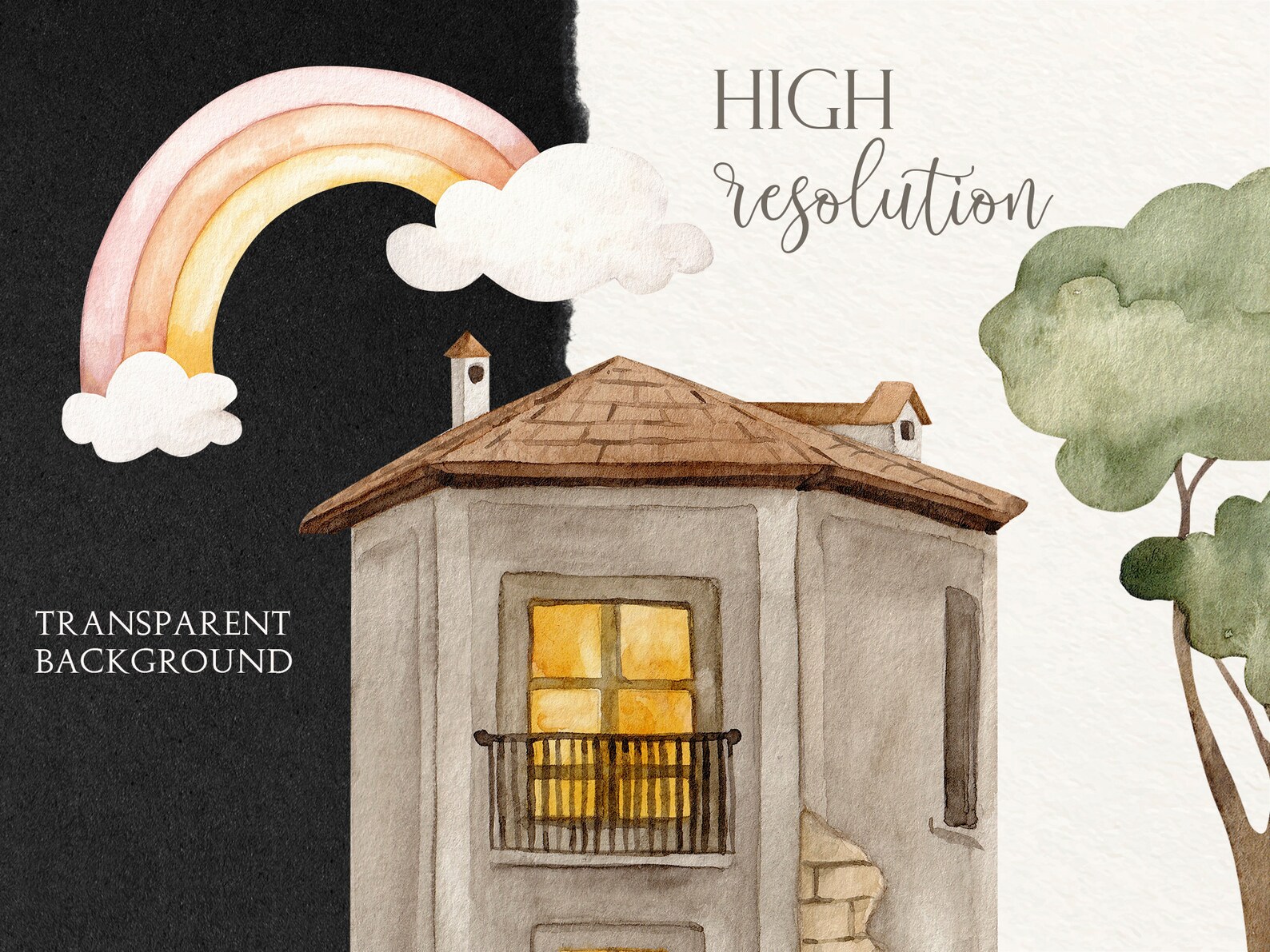 Watercolor House Clipart Cottage Clipart Cute Houses Sweet - Etsy