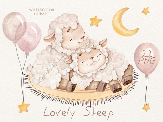 Watercolor Sheep Clipart Baby Sheep Clipart Nursery Art - Etsy