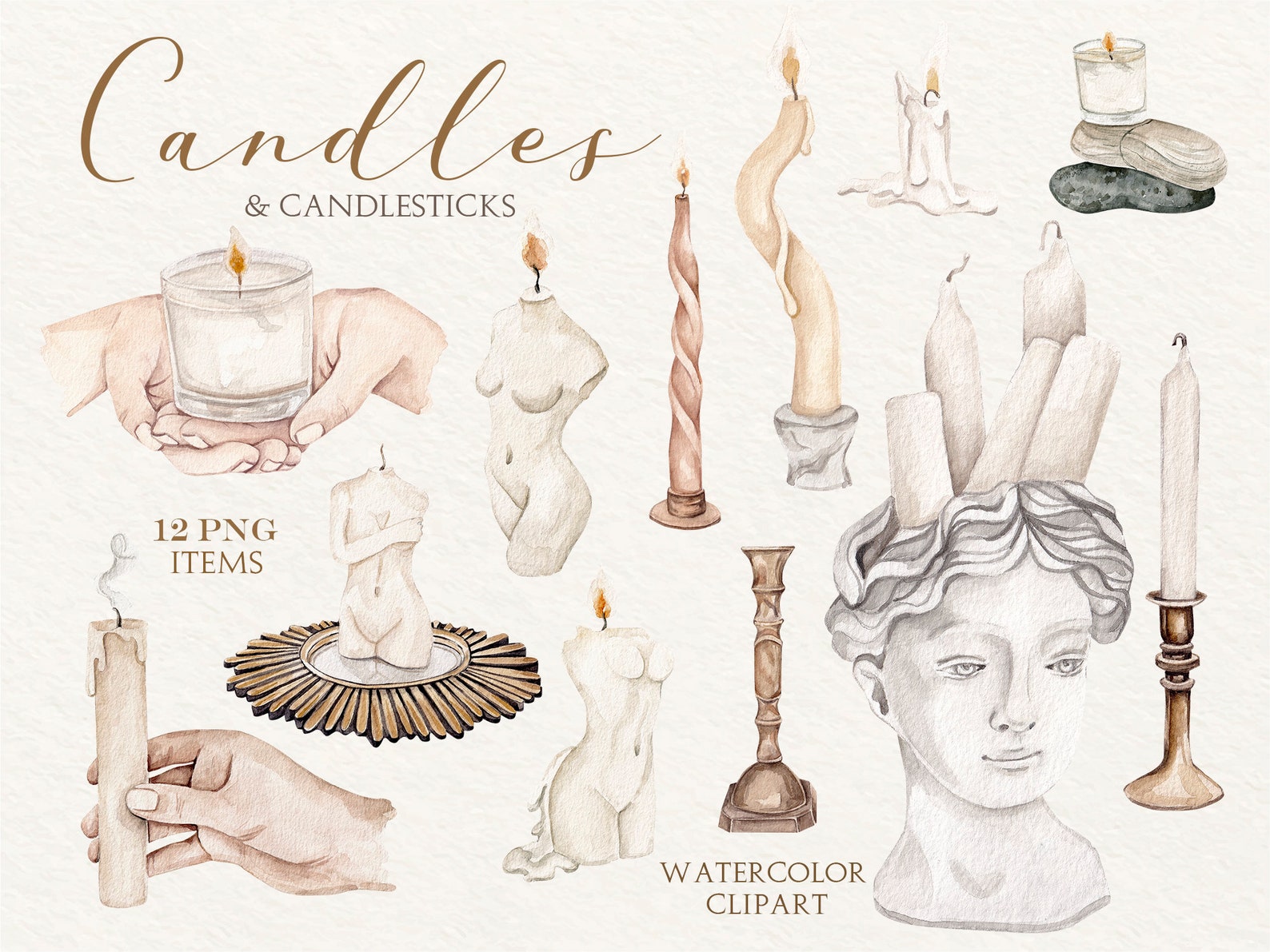Watercolor Vintage Candles Clipart Candles Clipart Venus - Etsy