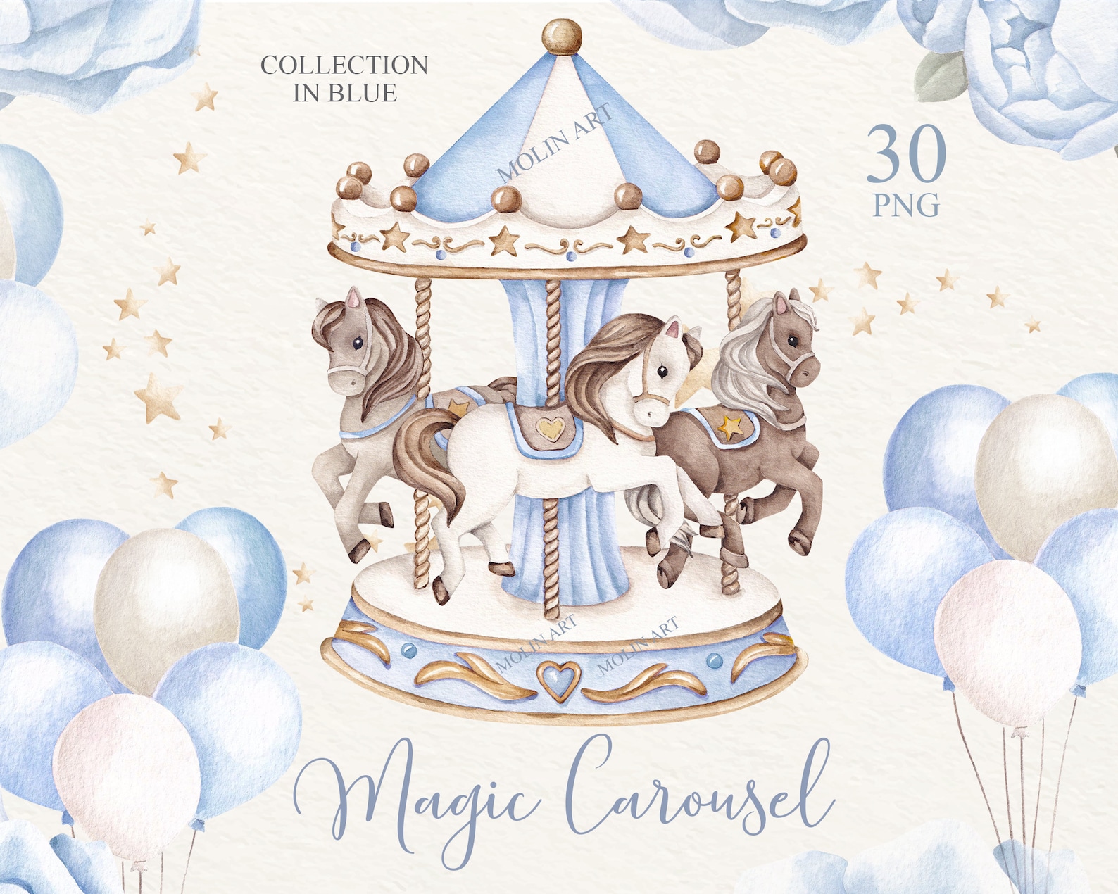 Carousel Watercolor Clipart Carousel Horse Carousel Nursery - Etsy