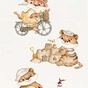 Summer Tiger Watercolor Clipart, Summer Clipart, Tigers Drawing, Cute ...
