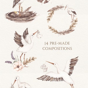Watercolor Stork Clipart: Baby Shower Nursery Decor (PNG) - Etsy