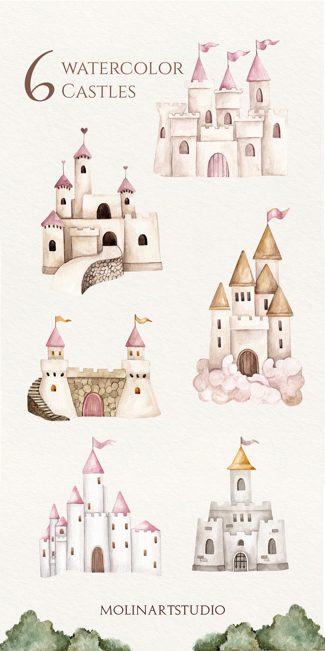 Watercolor Castle Clipart Fairytale Castle Clipart Nursery - Etsy
