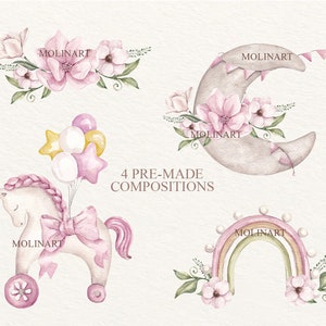 Watercolor Rocking Horse Clipart, Baby Toys Clipart, Baby Shower ...