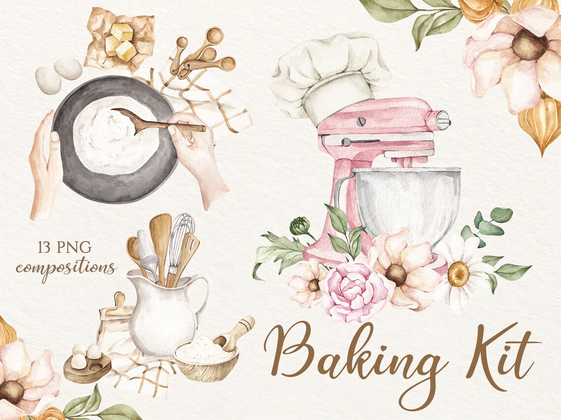 Watercolor Baking Clipart Baking Supplies Home Bakery Logo - Etsy