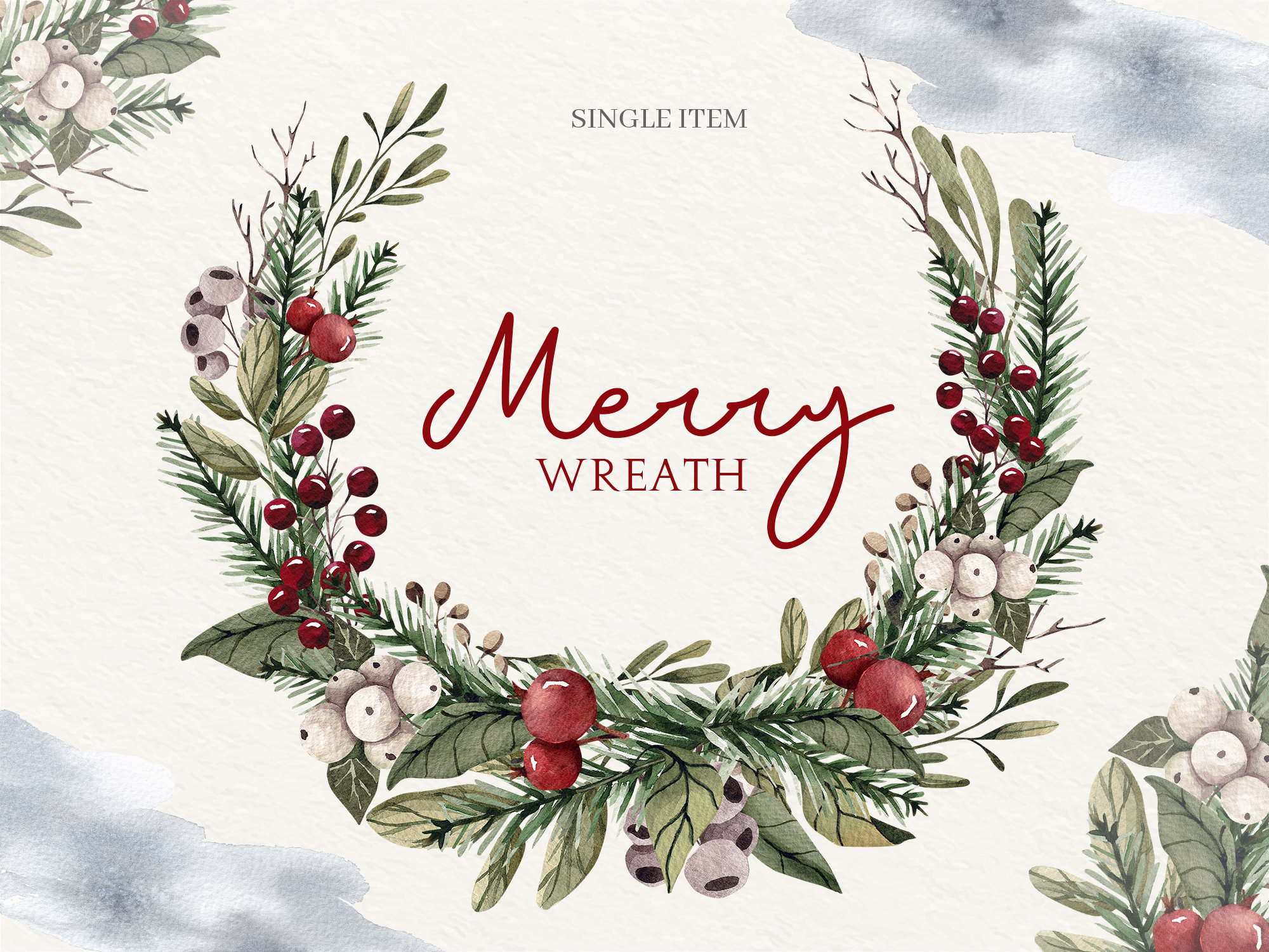 Watercolor Christmas Wreath Clipart Winter Greenery Clipart - Etsy
