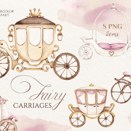 Watercolor Fairytale Carriage Clipart Princess Carriage - Etsy