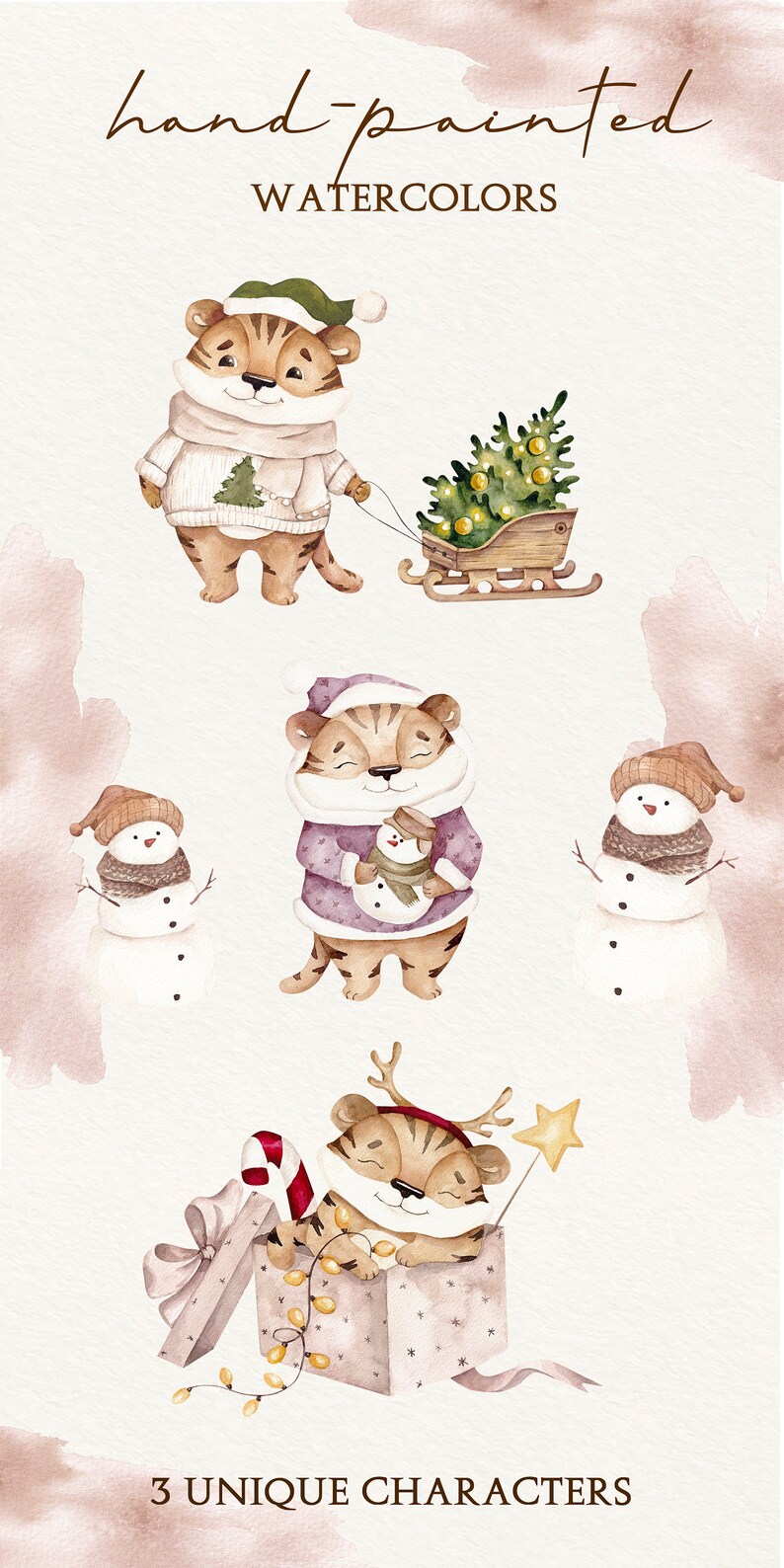 Tiger 2022 Clipart Watercolor Christmas Clipart Cute Cartoon - Etsy