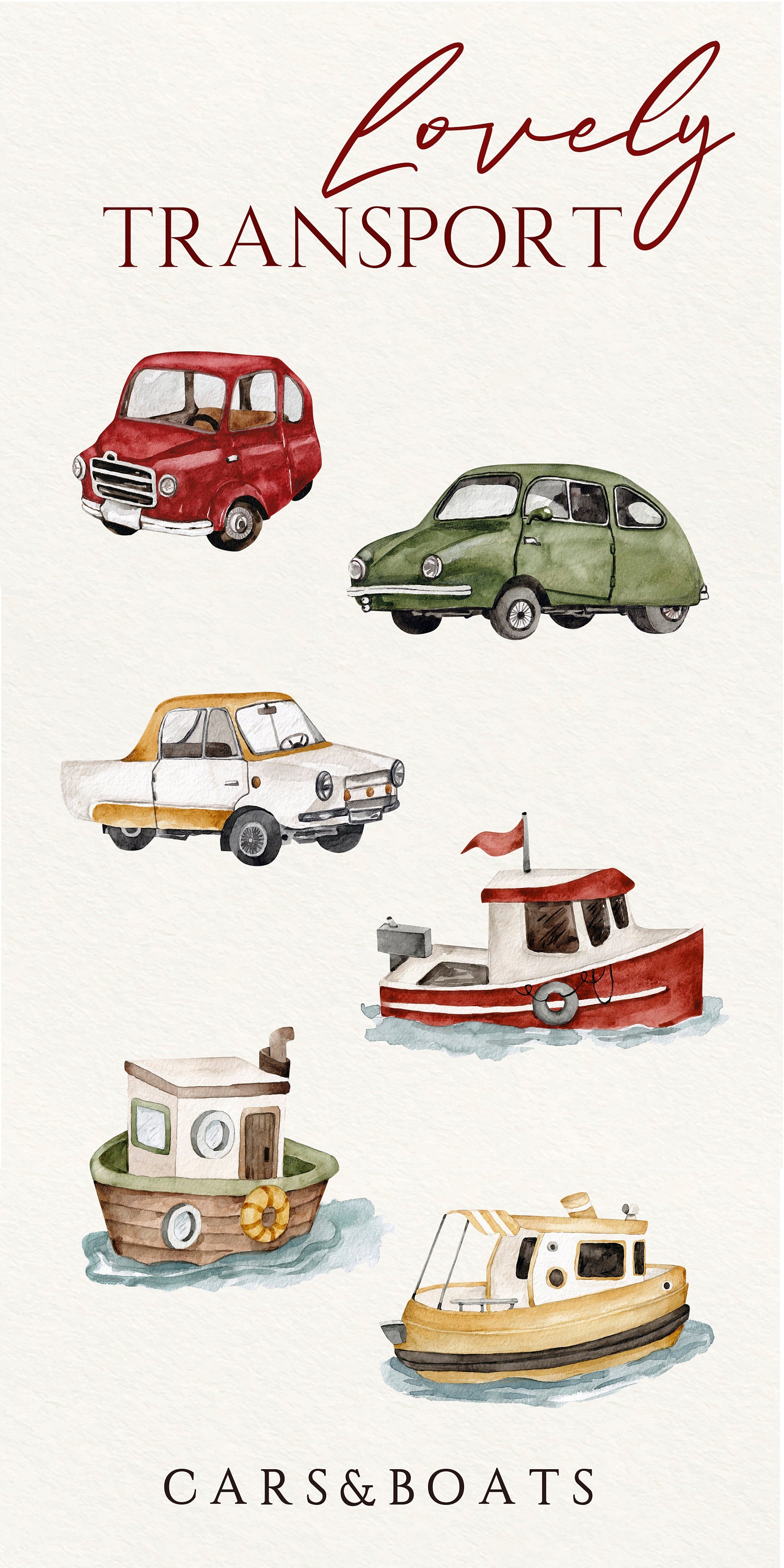 Watercolor Transport Clipart on the Road Clipart Watercolor - Etsy UK