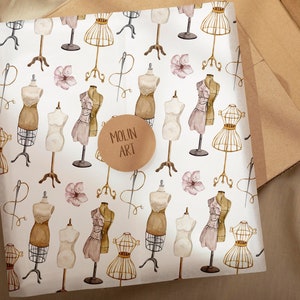 Watercolor Sewing Pattern, Digital Paper Pack, Scrapbook Papers, Sewing ...