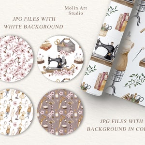 Watercolor Sewing Pattern, Digital Paper Pack, Scrapbook Papers, Sewing ...