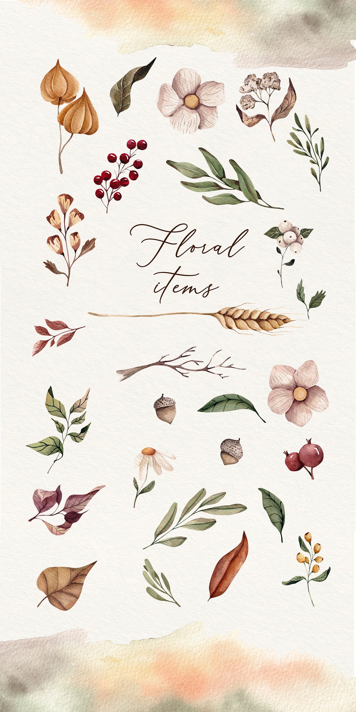 Autumn Watercolor Clipart: Fall Leaves, Bunny, Birds (PNG Files) - Etsy