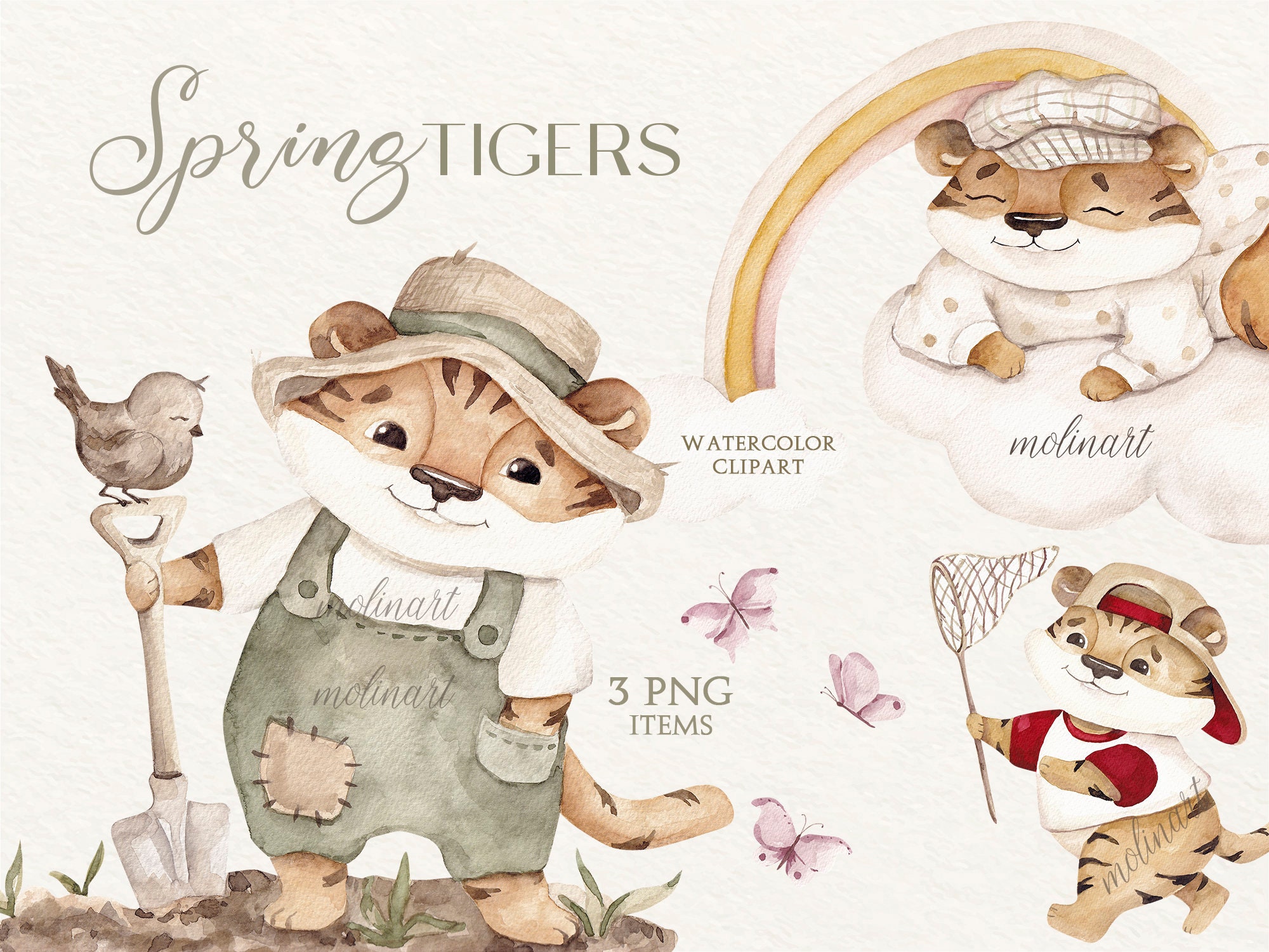 Cute Tiger Watercolor Clipart Spring Tiger Tigers Drawing - Etsy