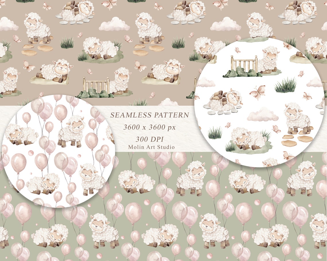 Sheep Pattern Digital Paper Pack Scrapbook Papers Baby - Etsy