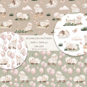 Sheep Pattern, Digital Paper Pack, Scrapbook Papers, Baby Seamless ...