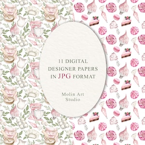 Watercolor Bakery Pattern, Digital Paper Pack, Scrapbook Papers, Baking ...