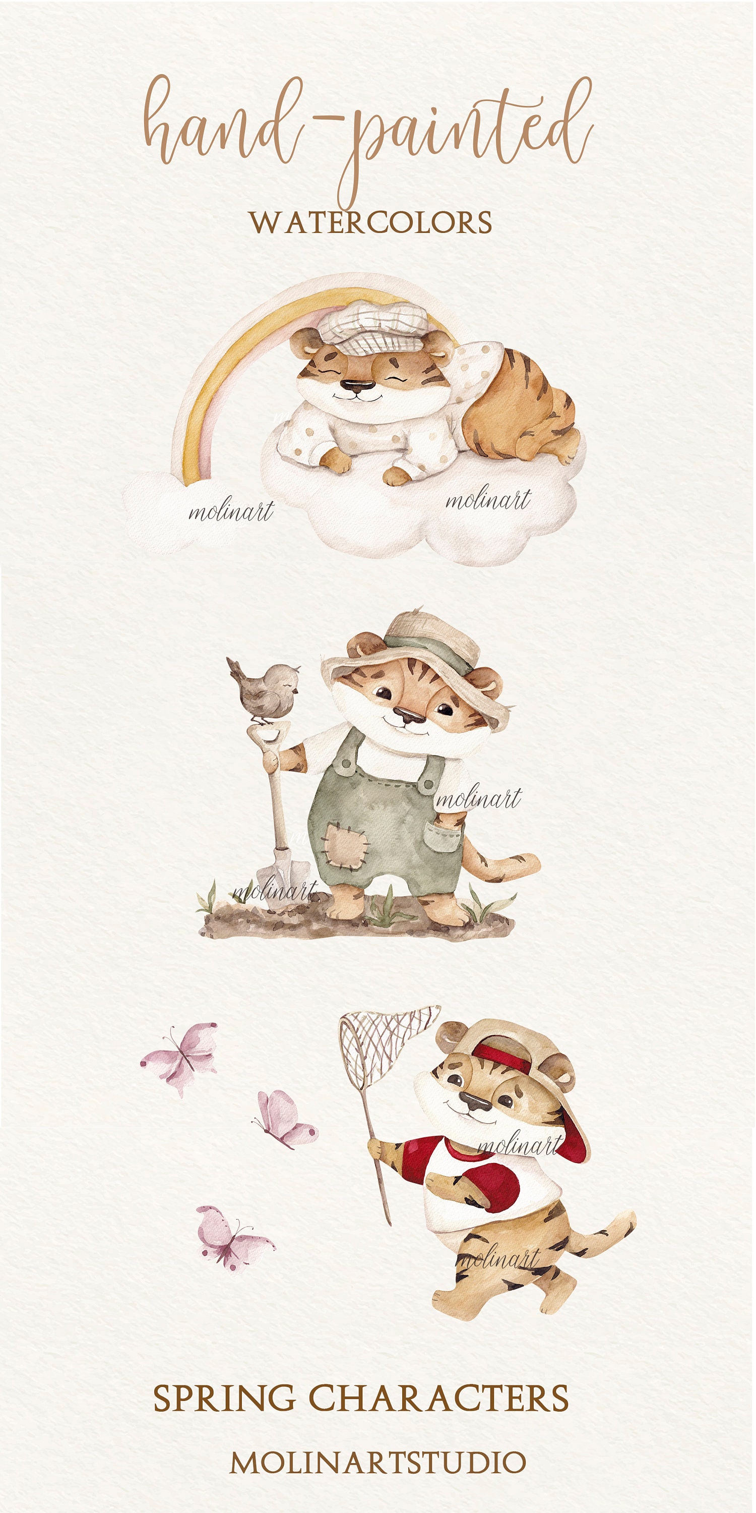 Cute Tiger Watercolor Clipart Spring Tiger Tigers Drawing - Etsy