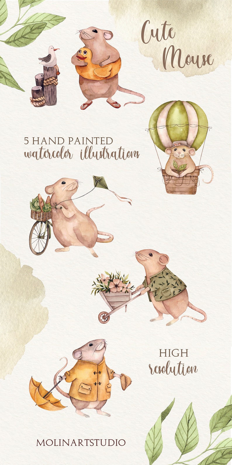 Cute Mouse Watercolor Clipart Little Animals Nursery Art | Etsy