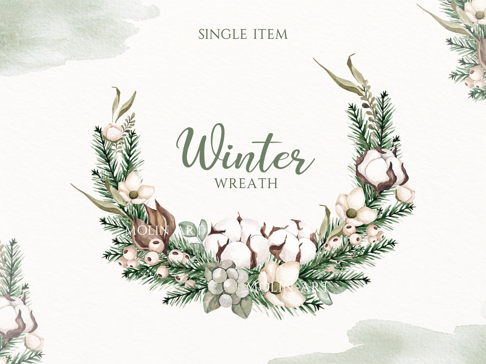 Watercolor Christmas Wreath Clipart: Winter Greenery (digital Download ...