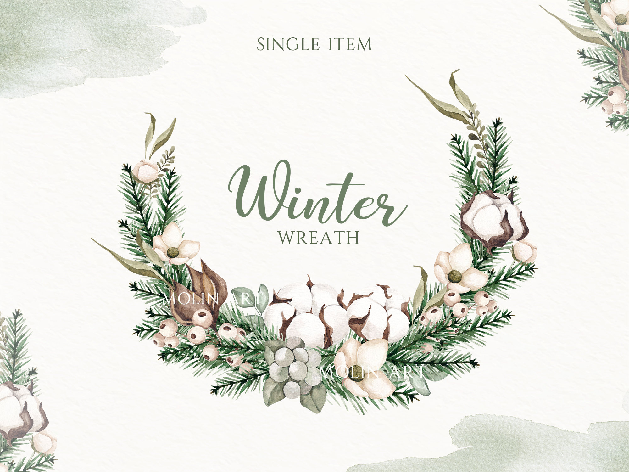 Watercolor Christmas Wreath Clipart: Winter Greenery (digital Download ...