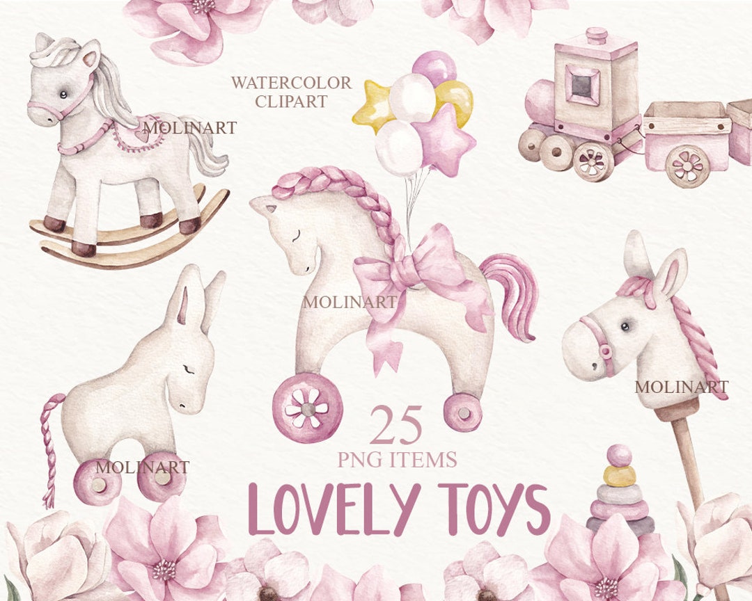 Watercolor Rocking Horse Clipart, Baby Toys Clipart, Baby Shower ...