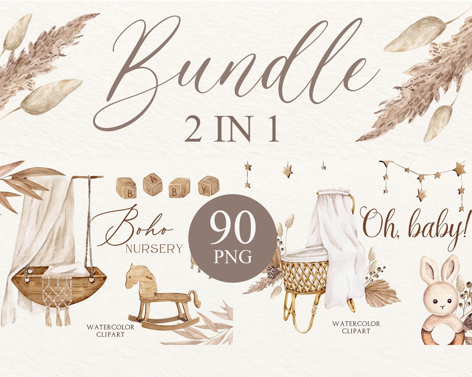 Boho Nursery Watercolor Clipart Graphic Bundle Newborn - Etsy