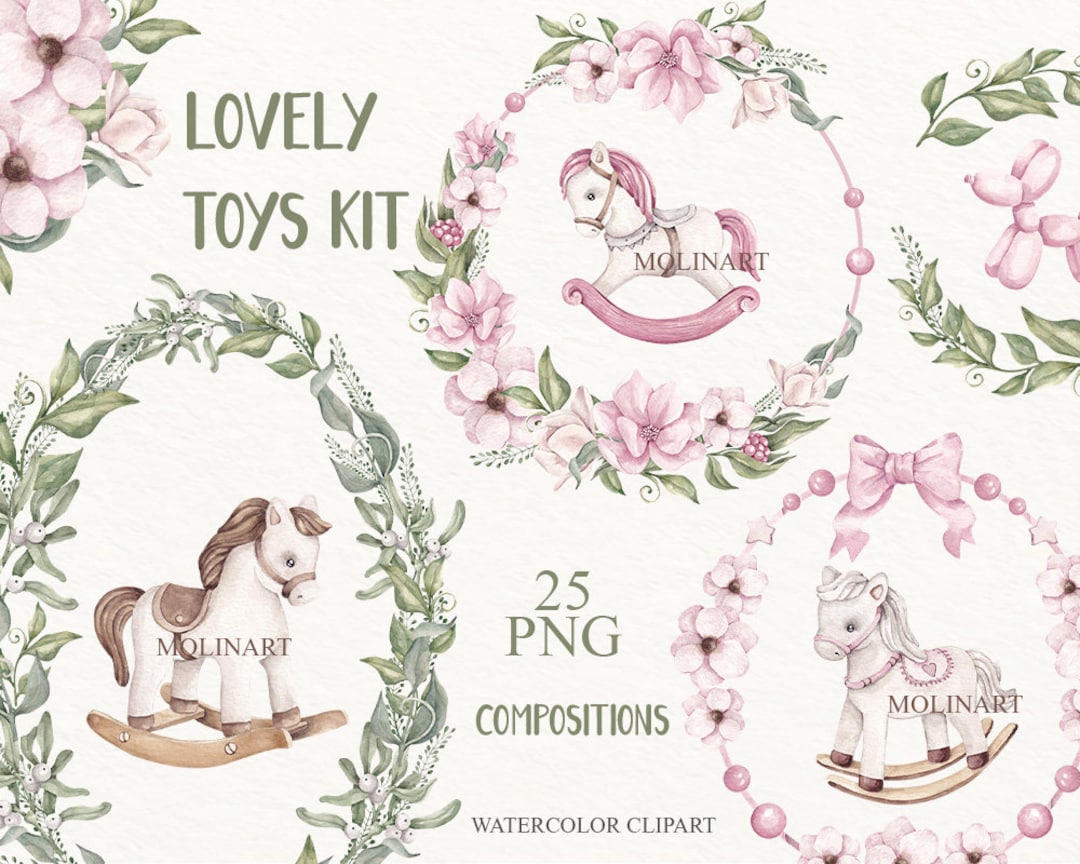 Watercolor Rocking Horse Clipart: Baby Nursery Art (digital Download ...