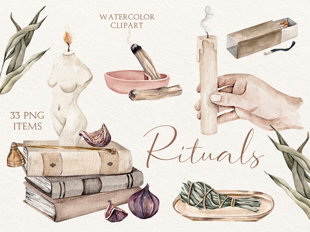Watercolor Rituals Clipart: Venus Candle, Sage, Palo Santo (PNG) - Etsy