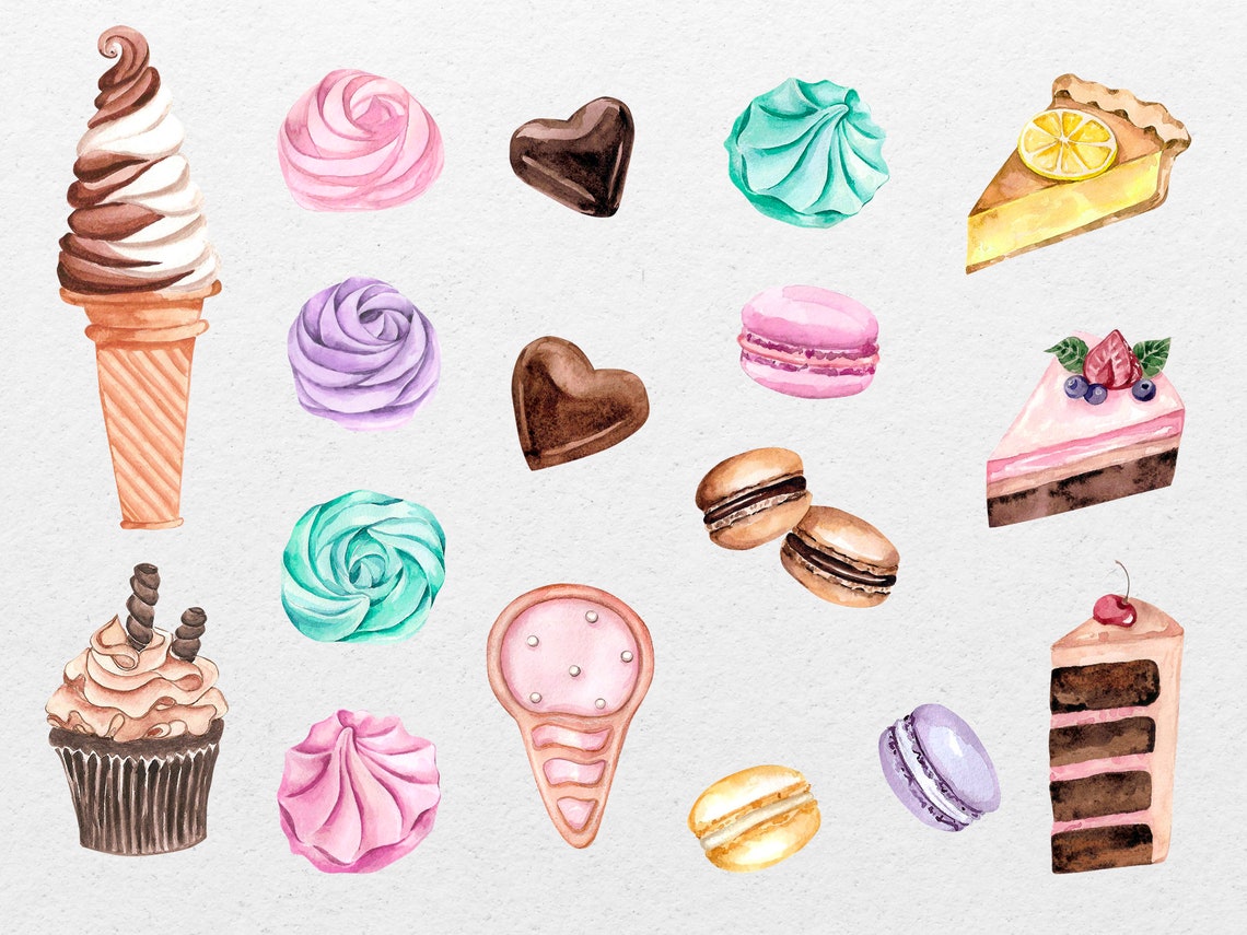 Bakery Watercolor Clipart Hand Painted Sweets Clipart - Etsy