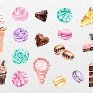 Bakery Watercolor Clipart, Hand Painted Sweets Clipart, Dessert Clipart ...