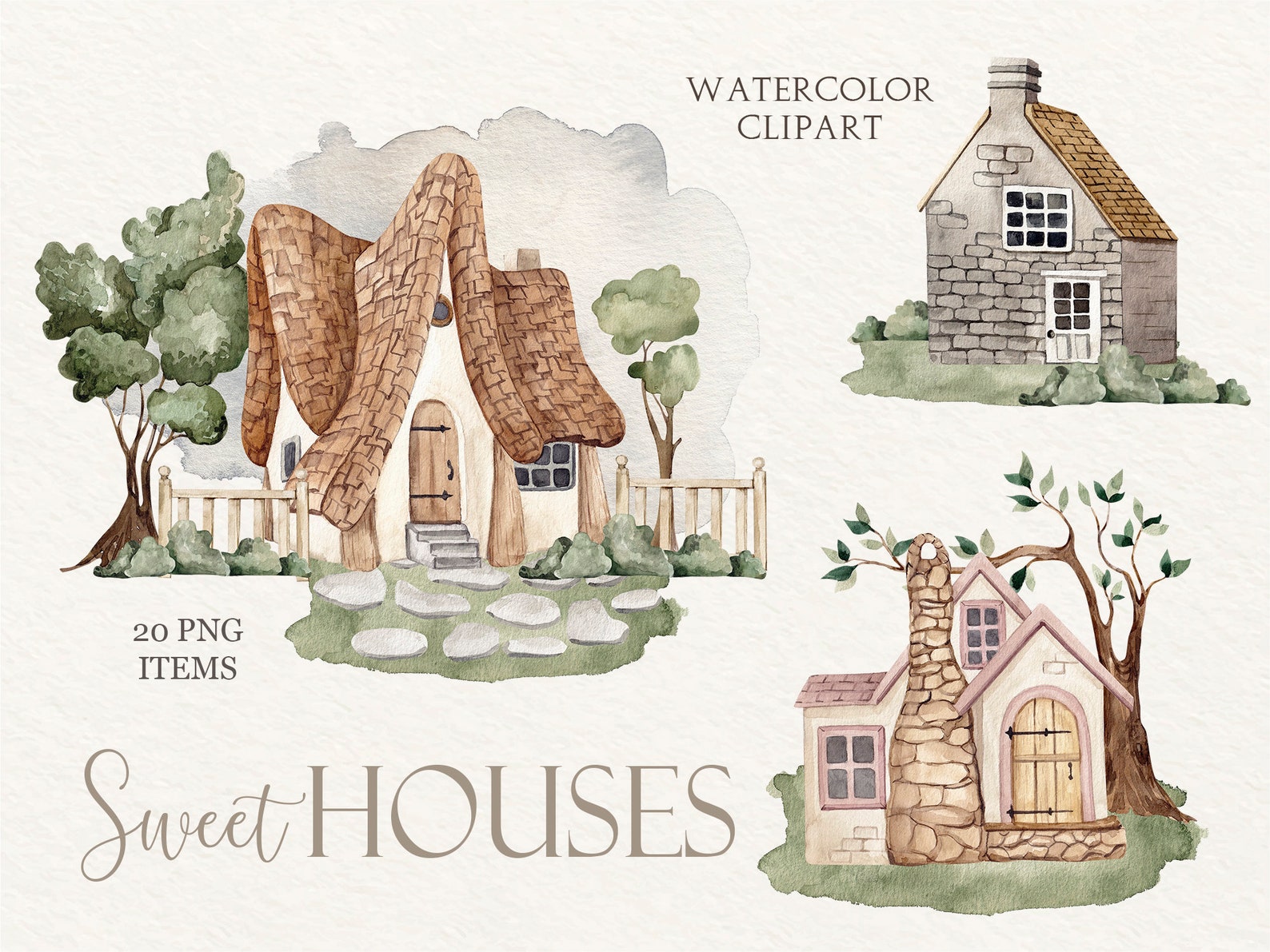 Watercolor House Clipart Cottage Clipart Cute Houses Sweet - Etsy