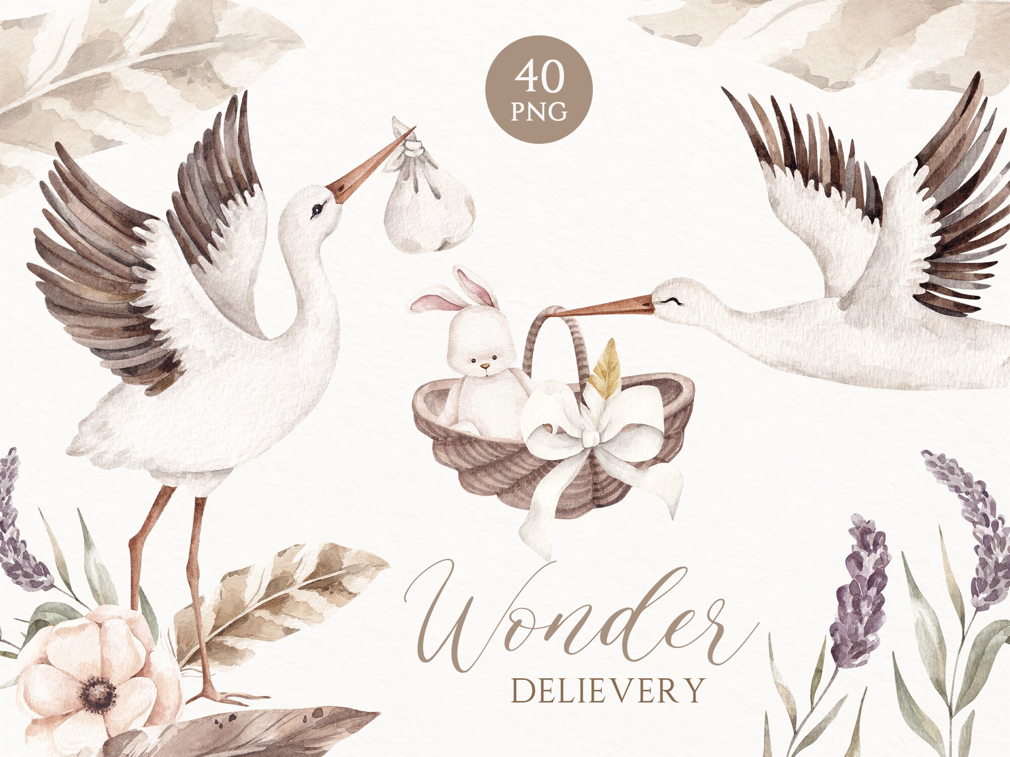 Watercolor Newborn Clipart Stork Carrying Baby Nursery - Etsy